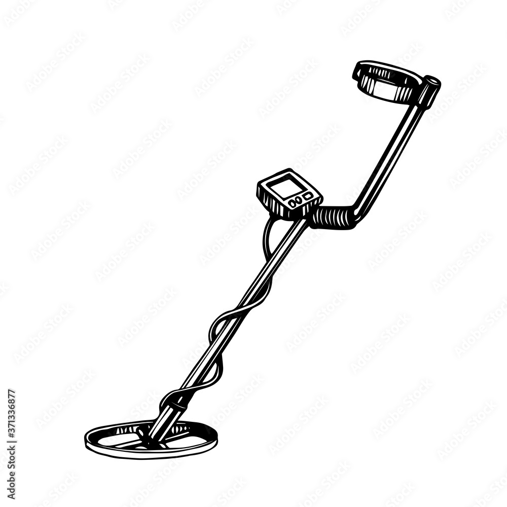modern technology for searching, hand metal detector, engraving, sketch ...