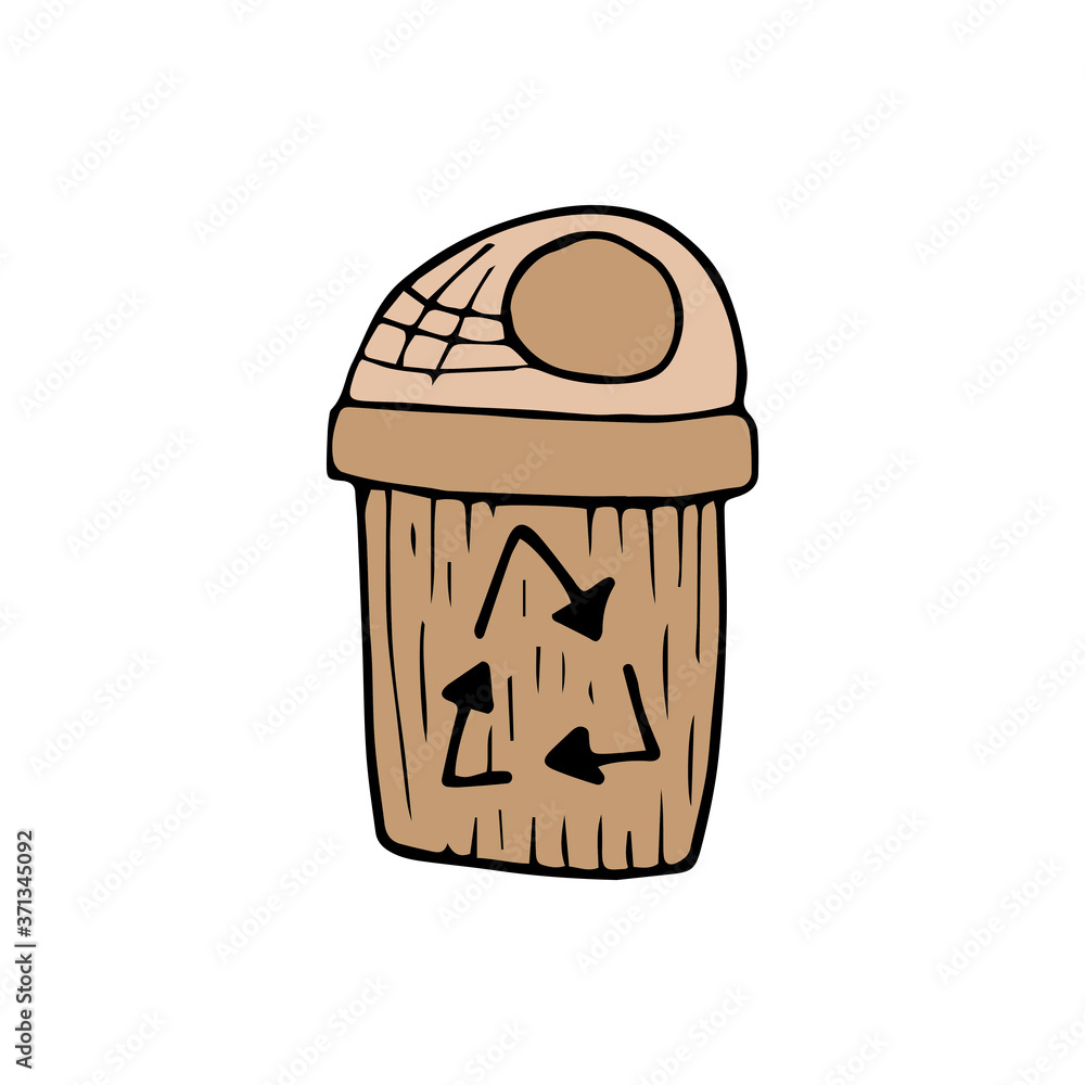 trash can sign. Doodle ecological trash can. Recycling garbage bin ...