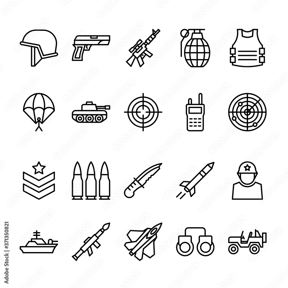 Set of army outline icon style Stock Vector | Adobe Stock