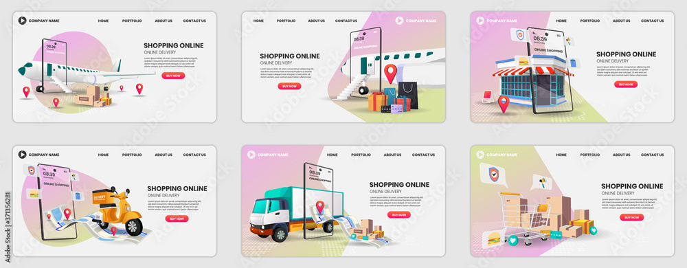 Vetor de Set of Online Shopping templates service for food and package ...