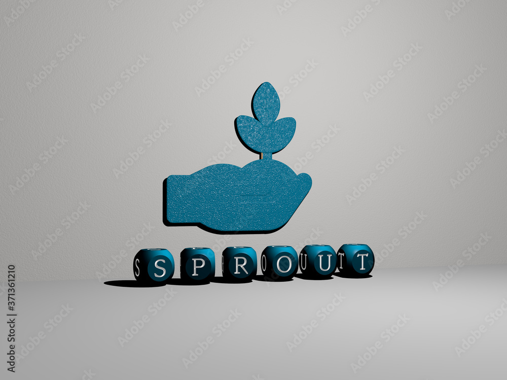 3D illustration of SPROUT graphics and text made by metallic dice ...