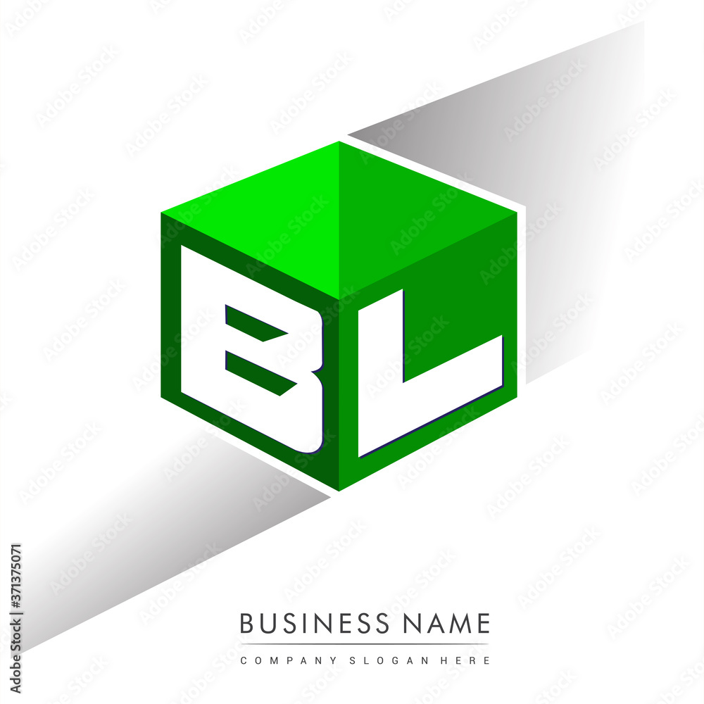 Letter BL logo in hexagon shape and green background, cube logo with ...