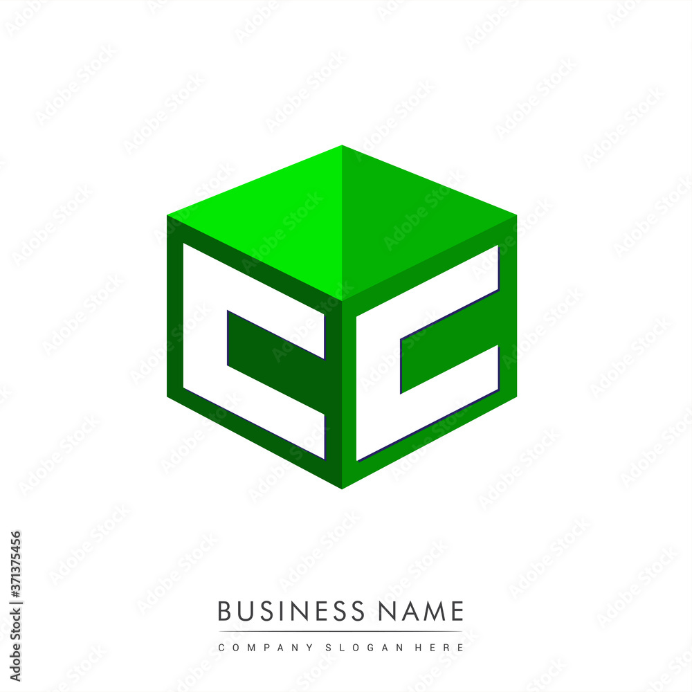 Letter CC logo in hexagon shape and green background, cube logo with ...