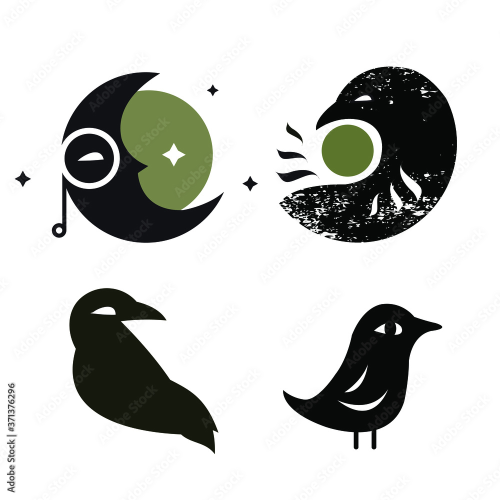 Logo corbeau lune Stock Vector | Adobe Stock