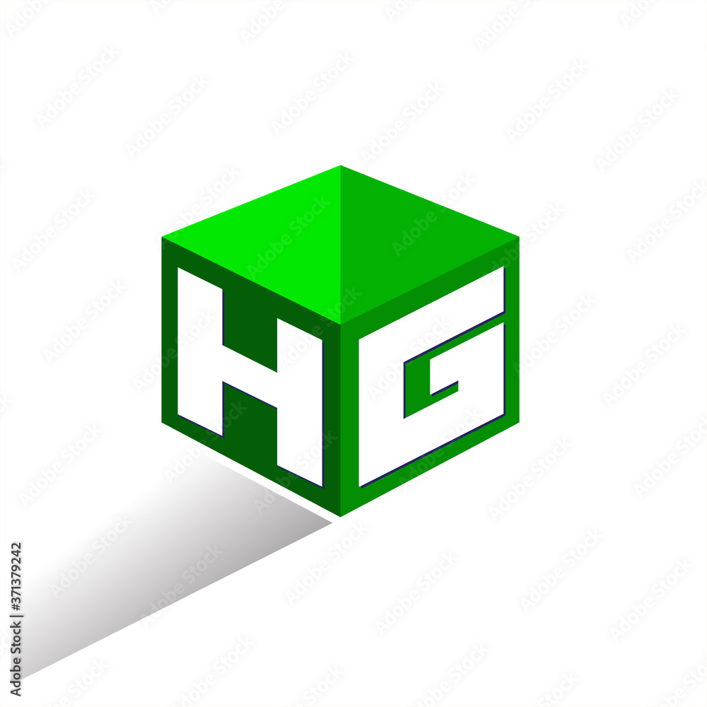 Letter HG logo in hexagon shape and green background, cube logo with ...