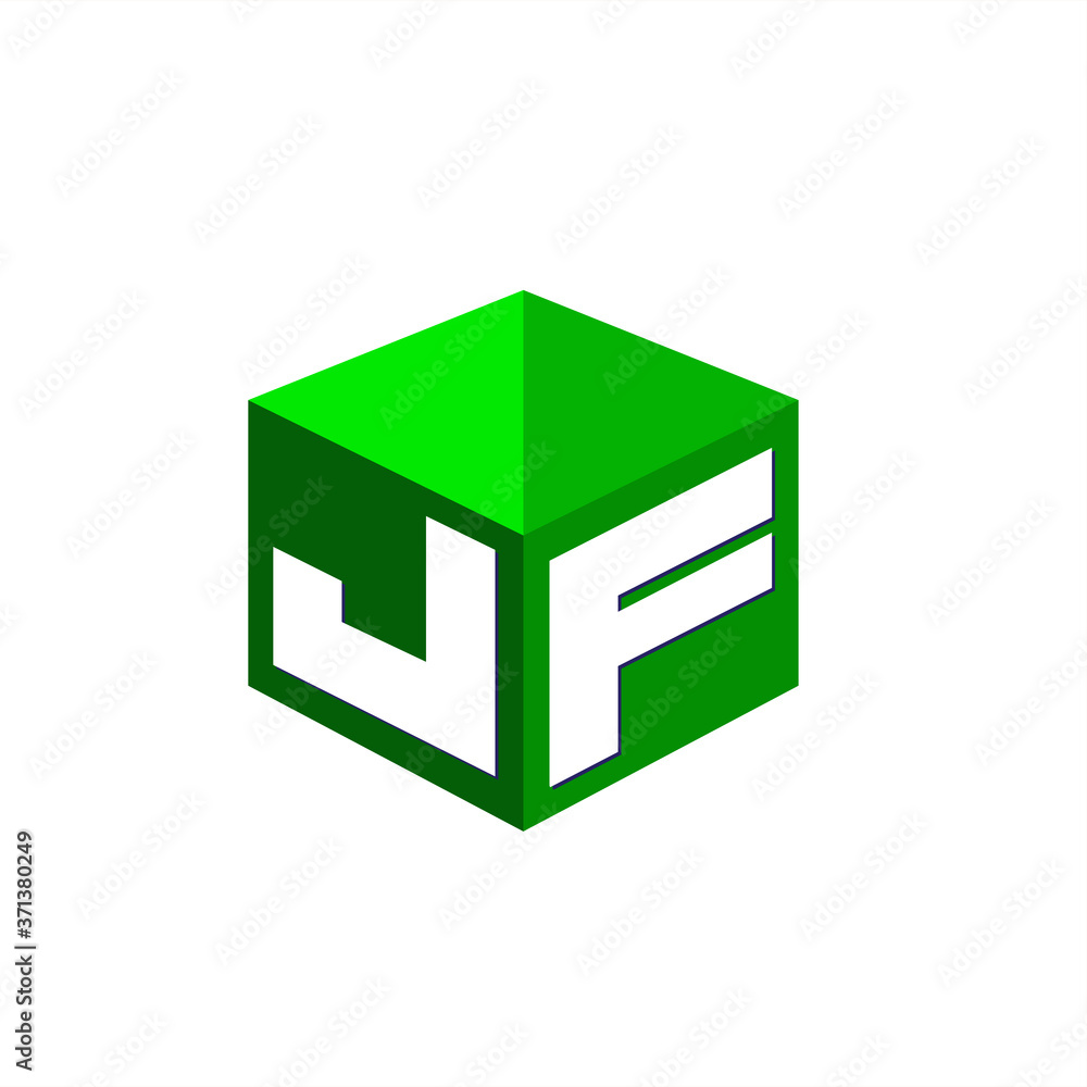 Letter JF logo in hexagon shape and green background, cube logo with ...