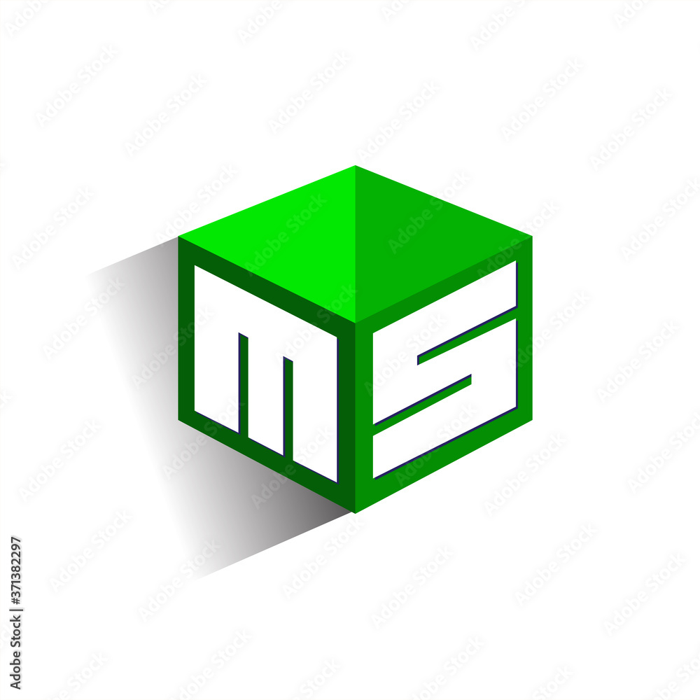 Letter MS logo in hexagon shape and green background, cube logo with ...