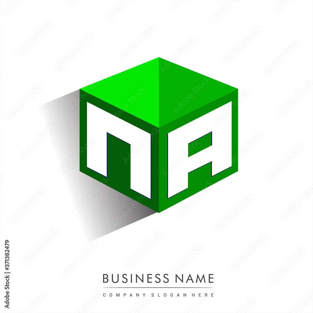 Letter NA logo in hexagon shape and green background, cube logo with ...