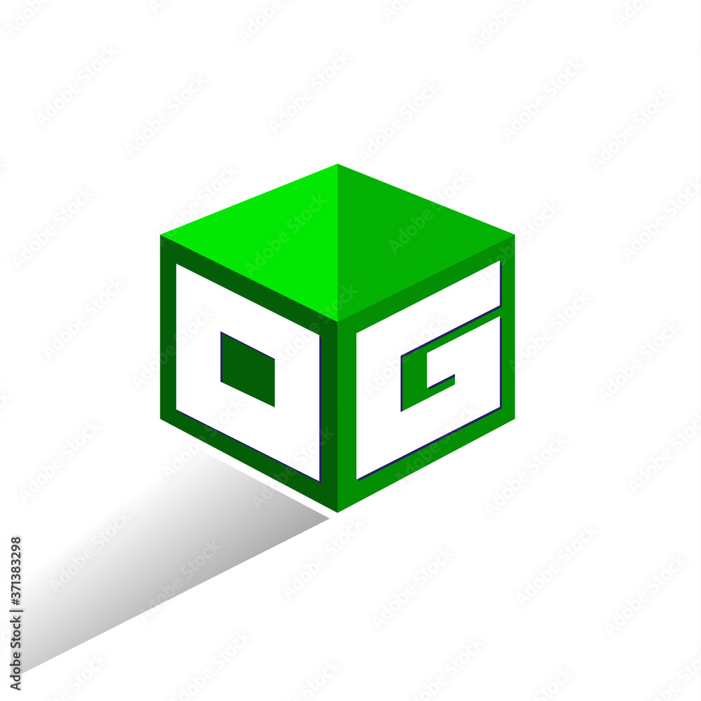 Letter OG logo in hexagon shape and green background, cube logo with ...