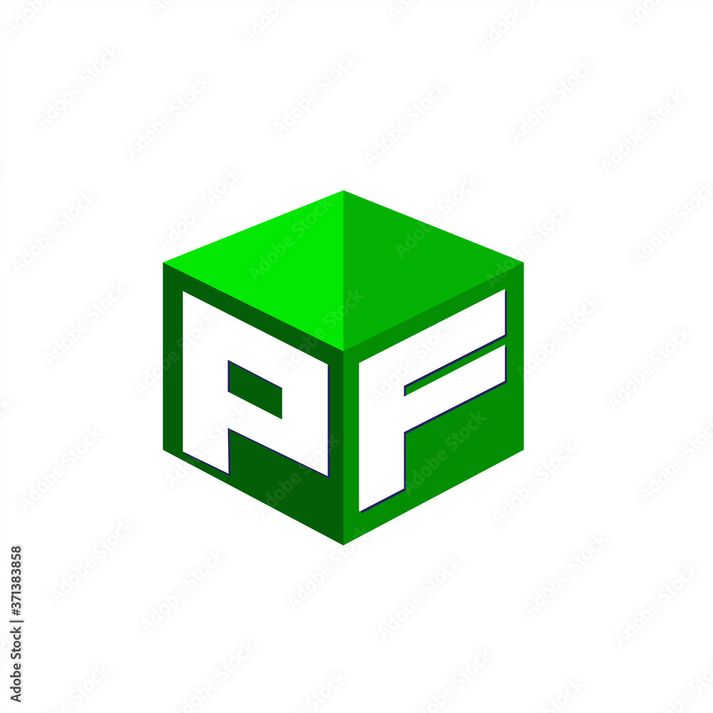 Letter PF logo in hexagon shape and green background, cube logo with ...