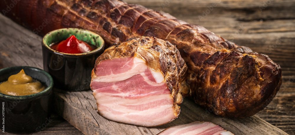 Homemade Chunks of salted bacon, pork lard, close-up, Food recipe ...