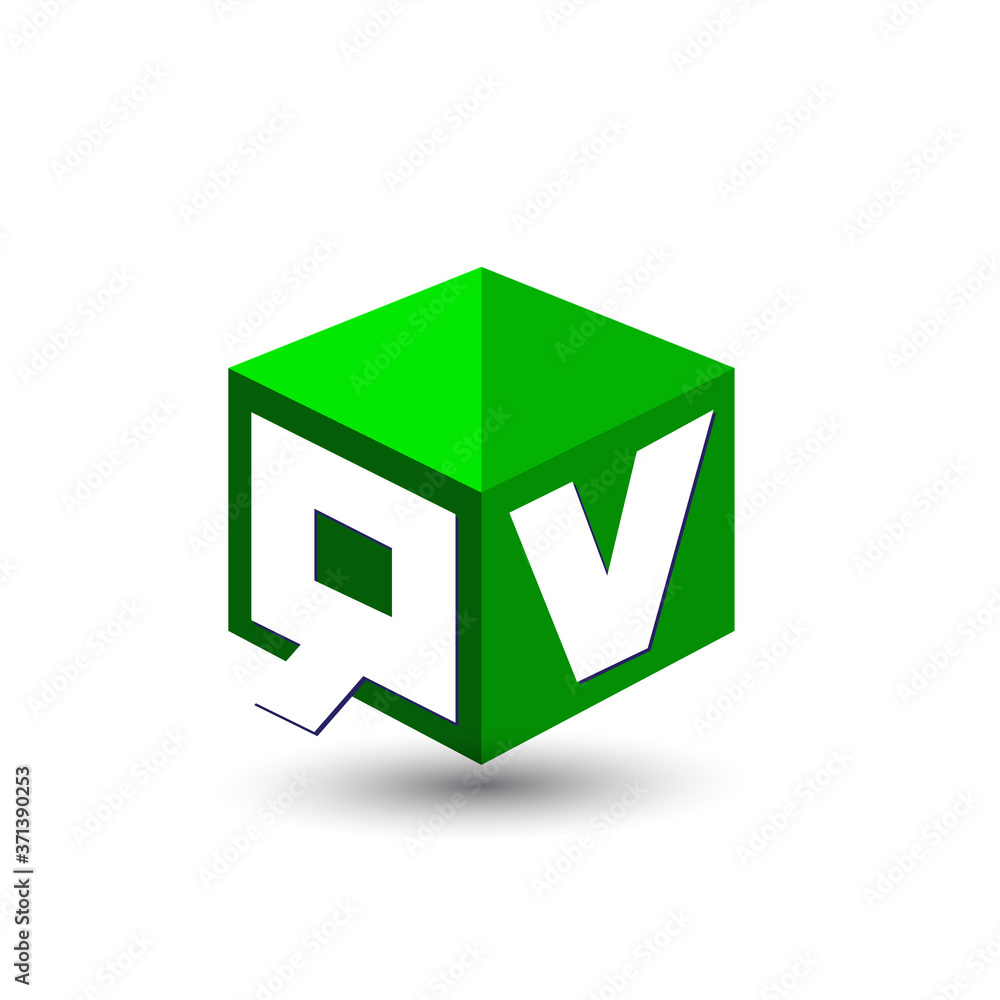 Letter QV logo in hexagon shape and green background, cube logo with ...