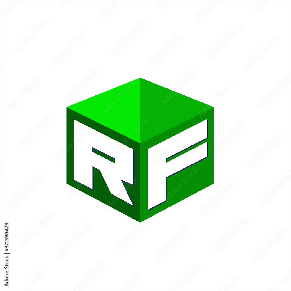 Letter RF logo in hexagon shape and green background, cube logo with ...