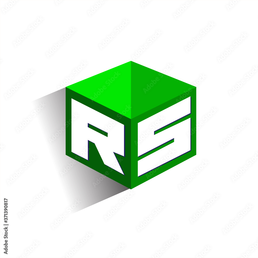 Letter RS logo in hexagon shape and green background, cube logo with ...