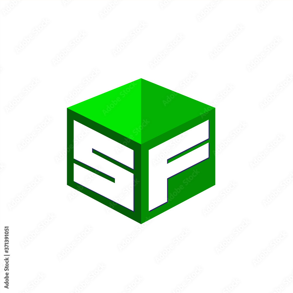 Letter SF logo in hexagon shape and green background, cube logo with ...