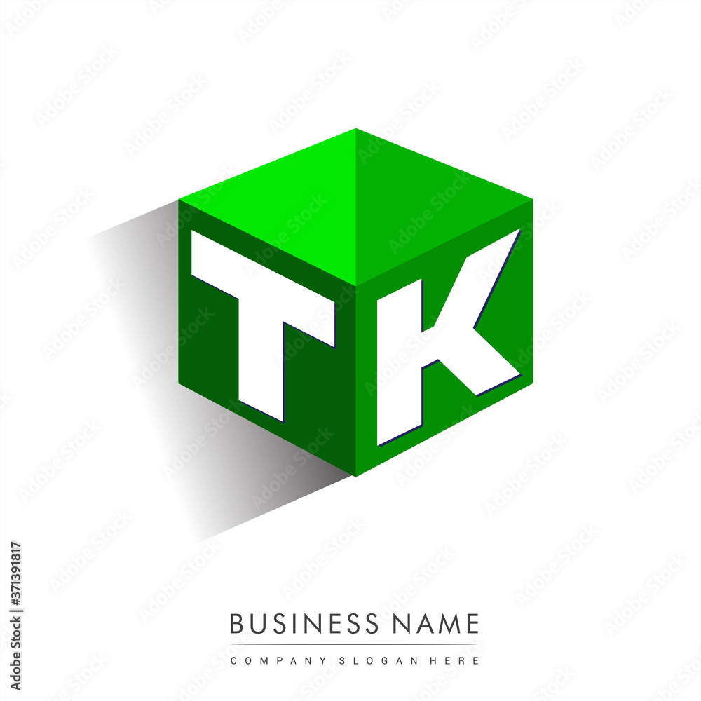 Letter TK logo in hexagon shape and green background, cube logo with ...