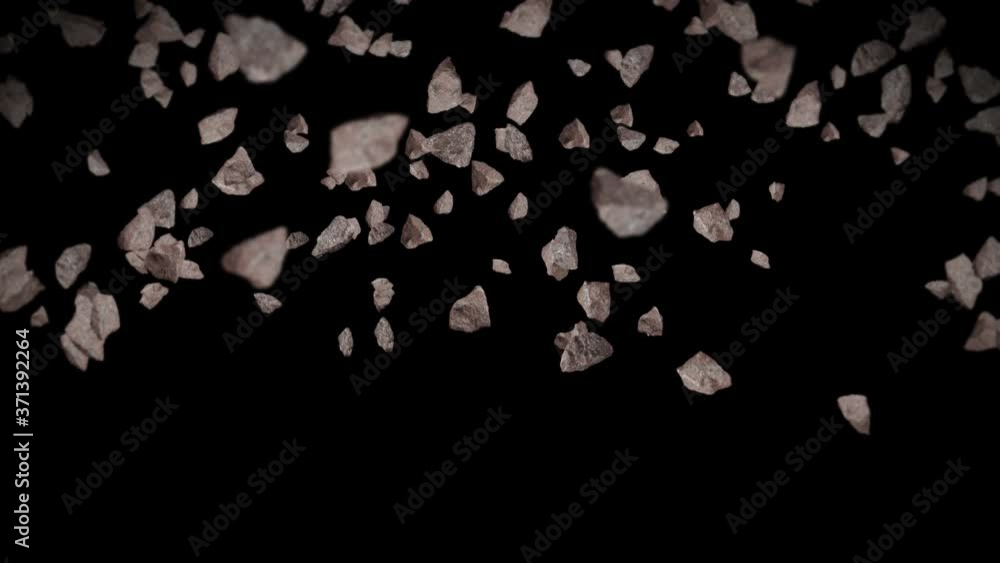 Flying many rock stone on black background. Broken splash explosion ...