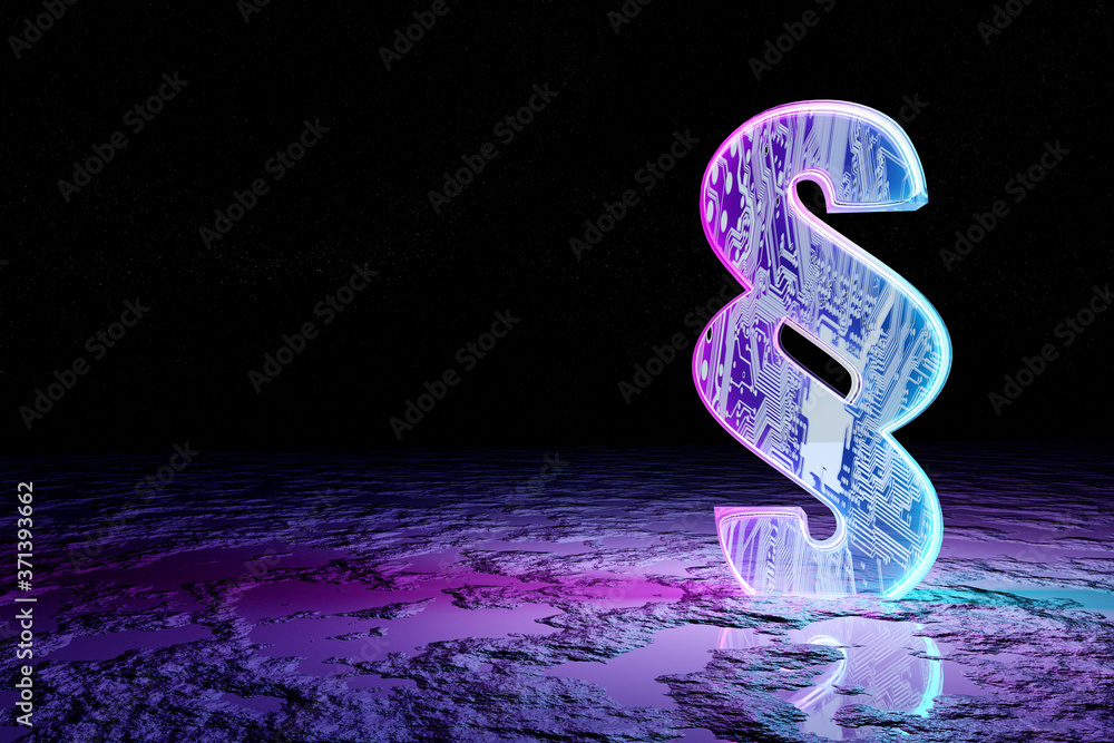 Law paragraph 3D icon illuminating floor with blue and pink neon light ...