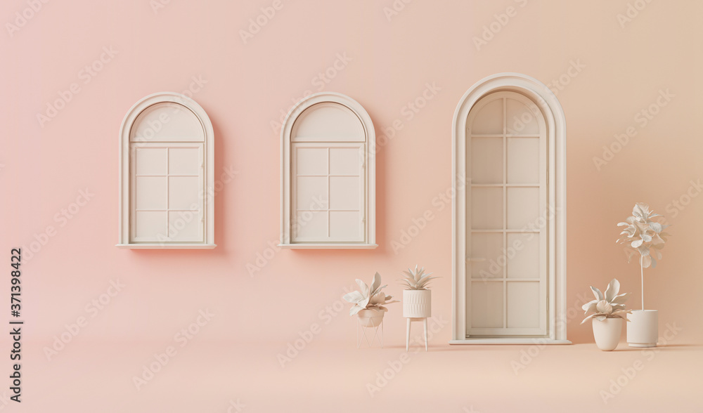 White door, window and plant concept in Peach fuzz is color trend year ...