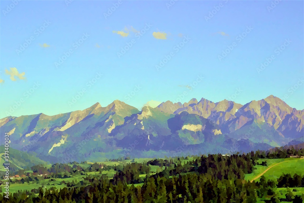 Tatra Mountains panorama. Digital painting. Gorgeous mountain range ...