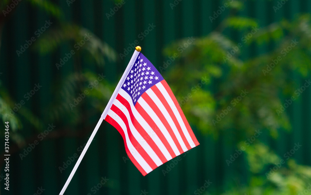 American Flag waving in the green grass background Stock Photo | Adobe ...