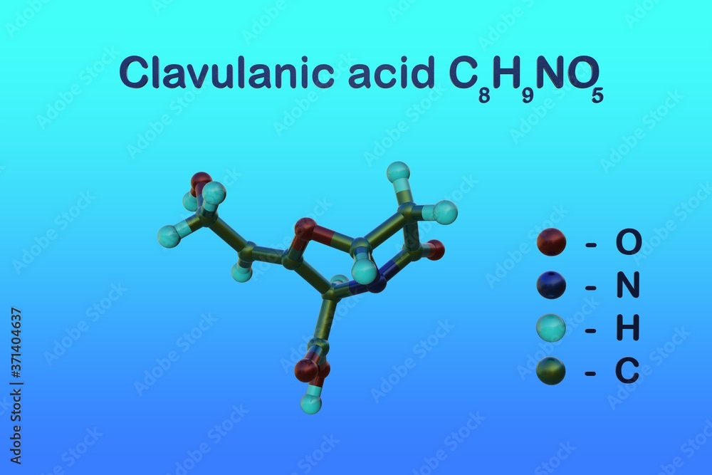 Structural chemical formula and molecular model of clavulanic acid, a ...