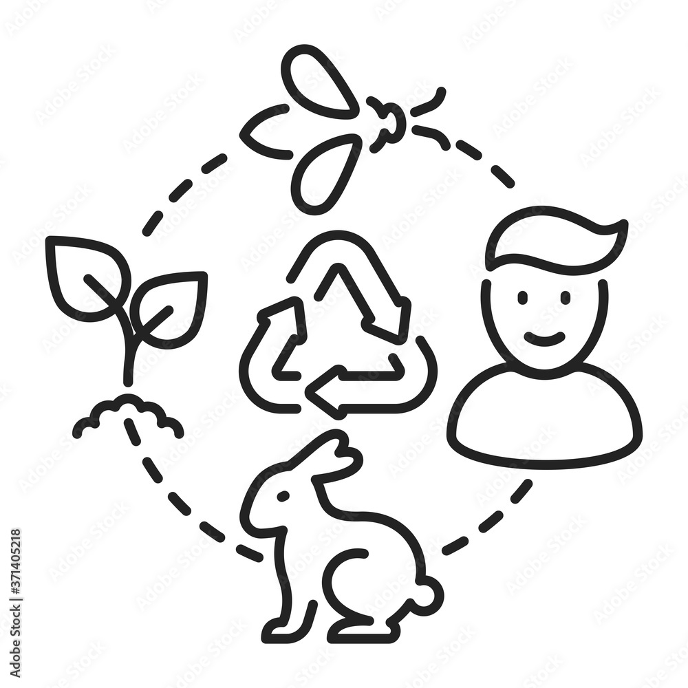 Food chain black line icon. Nature eating model. Isolated vector ...