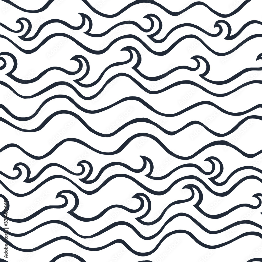 Seamless pattern with waves. Design for backdrops with sea, rivers or ...