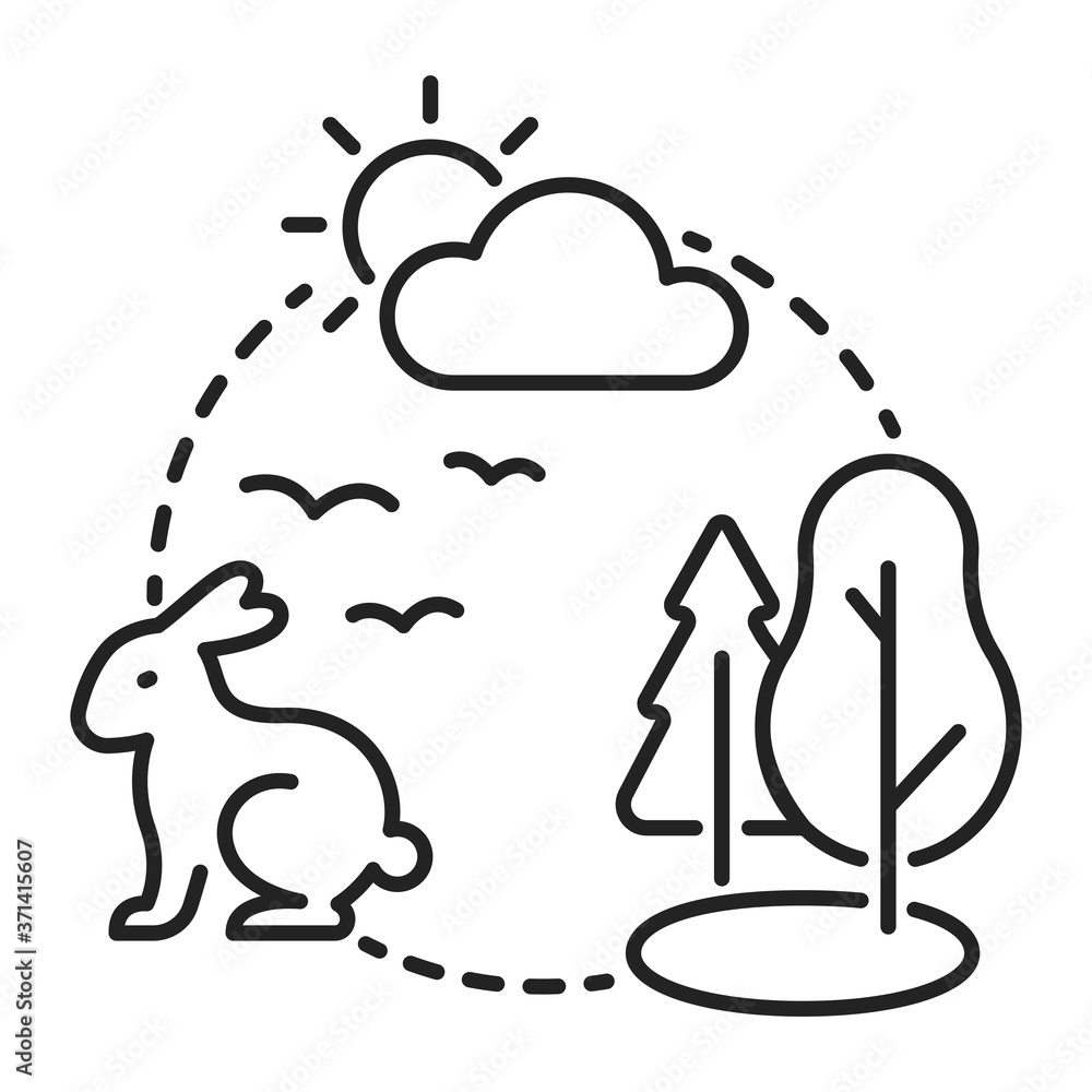 Ecosystem black line icon. Sustainable biodiversity and animal friendly ...