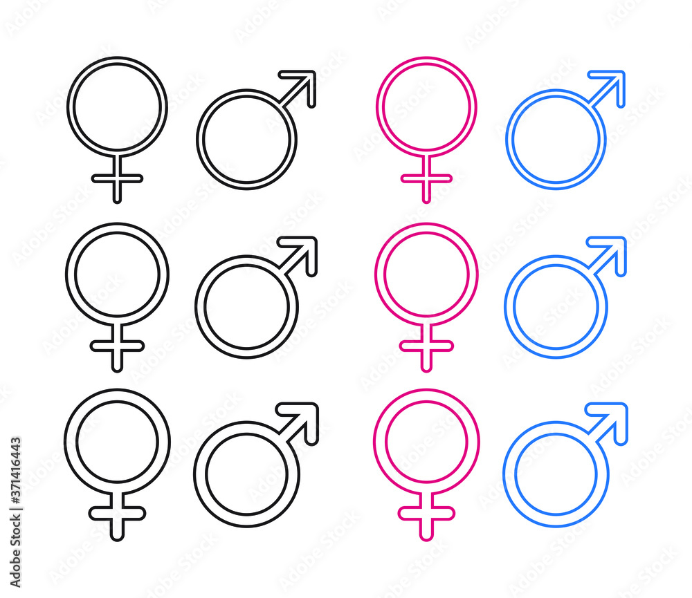 Gender symbol set. Male and female sign outline collection. Man and ...