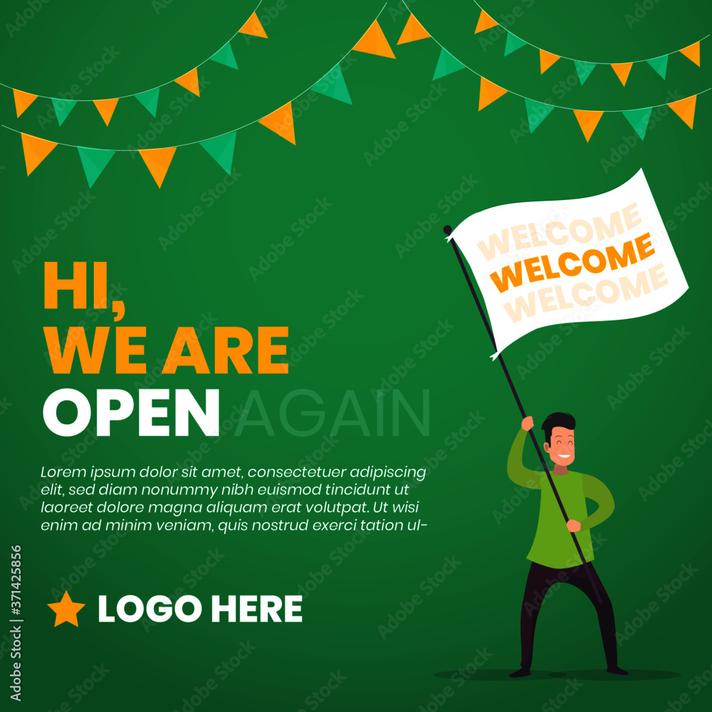 We are opening again poster for social media marketing and facebook ...