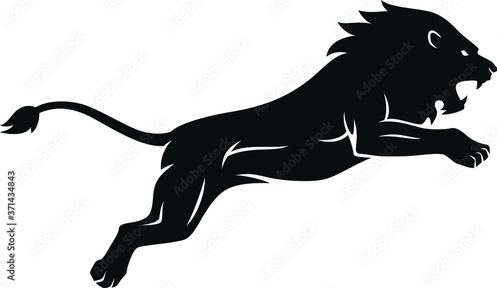 Silhouette of Aggressive Lion Jumping Attack The Prey Stock Vector ...