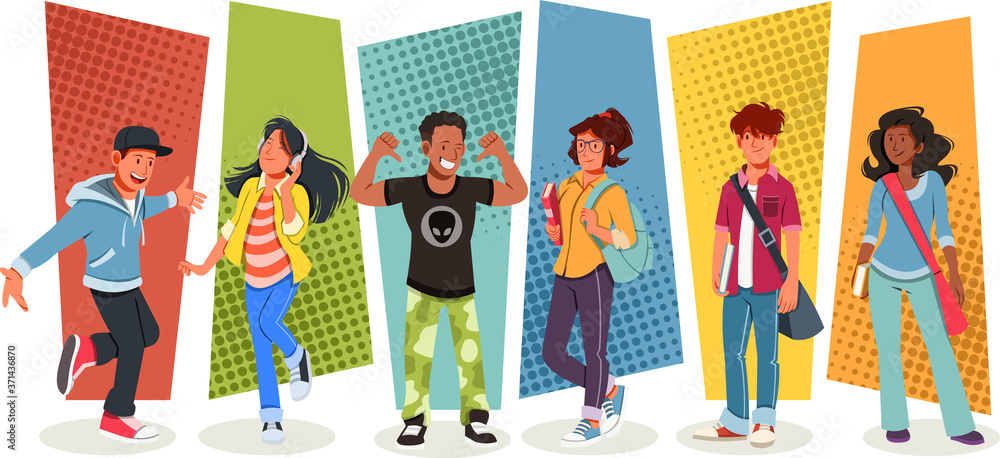 Group of cartoon young people. Teenagers. Stock Vector | Adobe Stock
