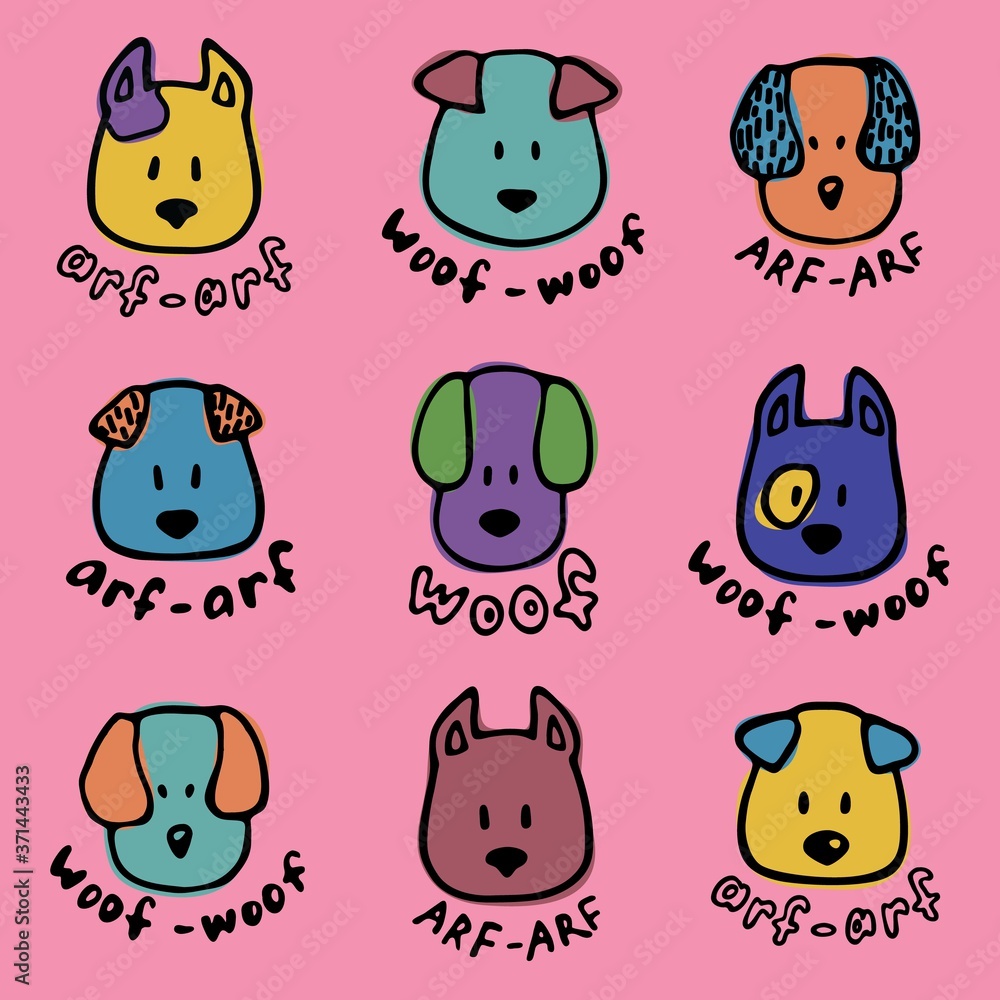 Cartoon cute dogs faces set. Vector illustration Stock Vector | Adobe Stock