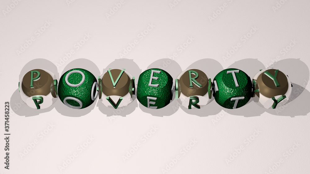 crosswords of POVERTY arranged by cubic letters on a mirror floor ...