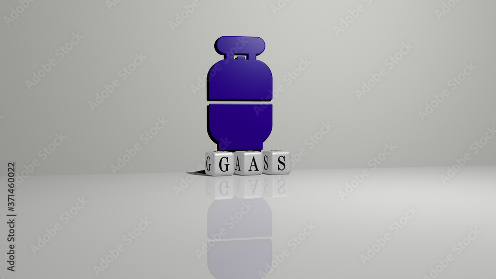 gas text of cubic dice letters on the floor and 3D icon on the wall ...
