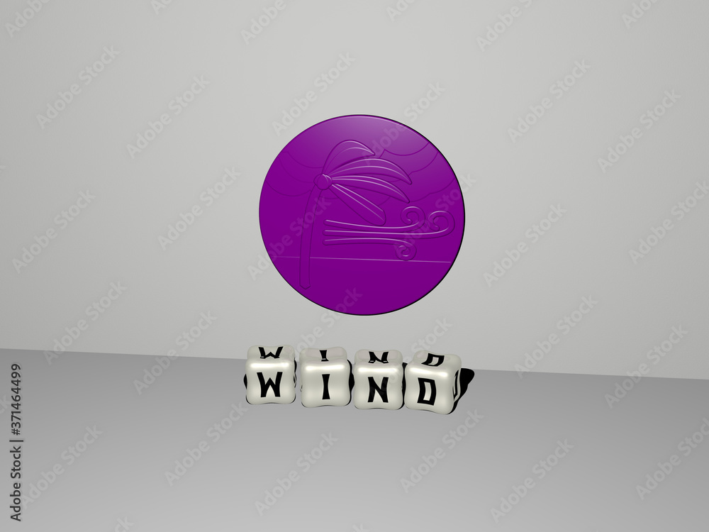 WIND 3D icon on the wall and cubic letters on the floor - 3D ...