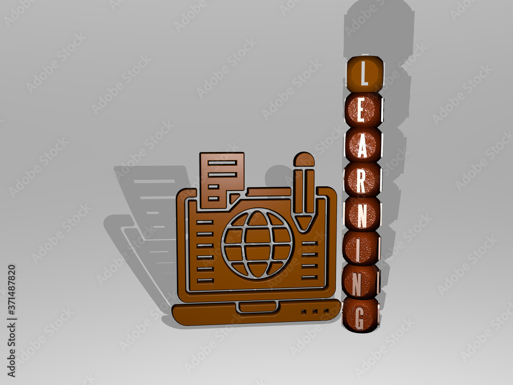 LEARNING text beside the 3D icon - 3D illustration for education and ...