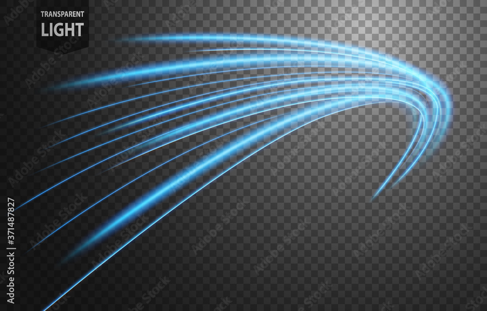 Abstract blue wavy line of light with a transparent background ...