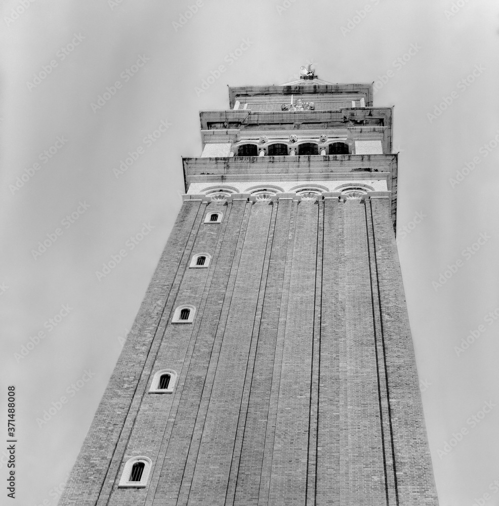 The top of the San Mark's bell tower ("Campanile di San Marco"), shot ...
