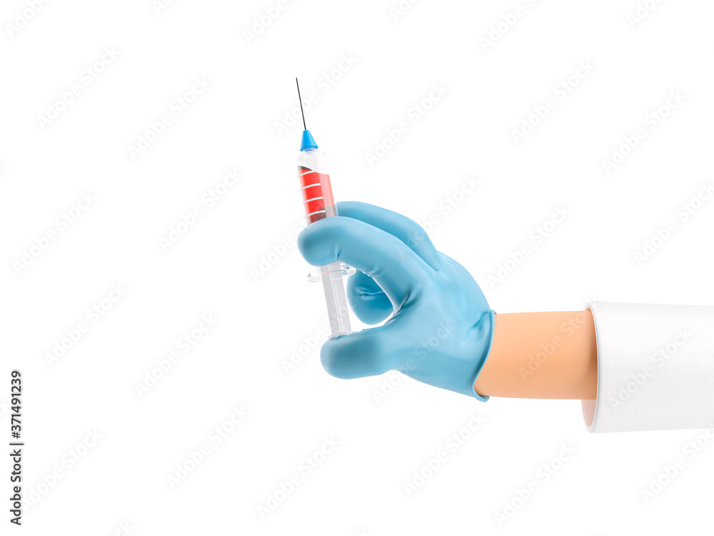 3d illustration. Cartoon character hand in medical glove holding ...