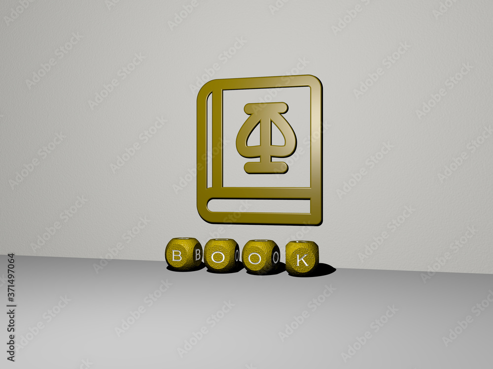 BOOK 3D icon on the wall and text of cubic alphabets on the floor - 3D ...