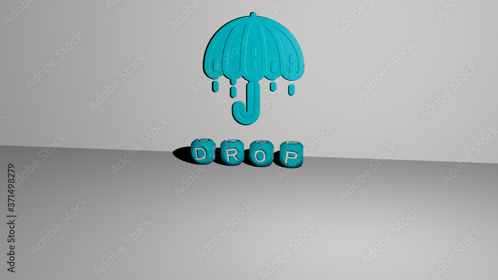 drop 3D icon on the wall and text of cubic alphabets on the floor - 3D ...