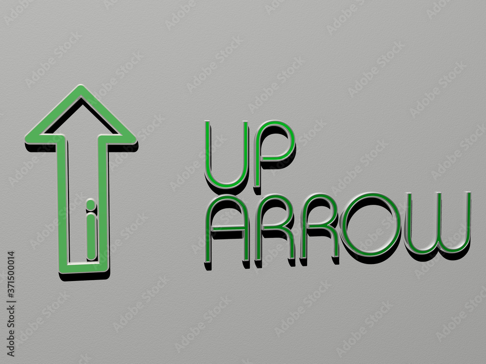UP ARROW icon and text on the wall - 3D illustration for background and ...