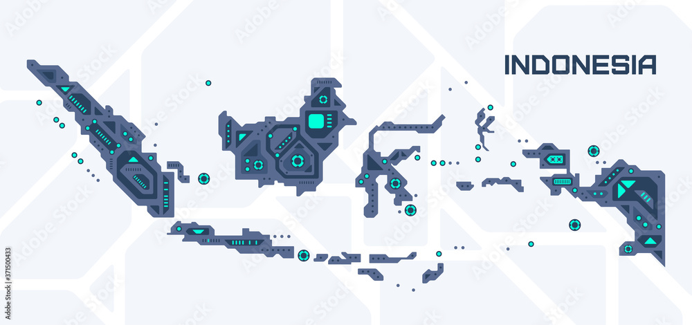 Abstract futuristic map of Indonesia. Mechanical circuit of the country ...