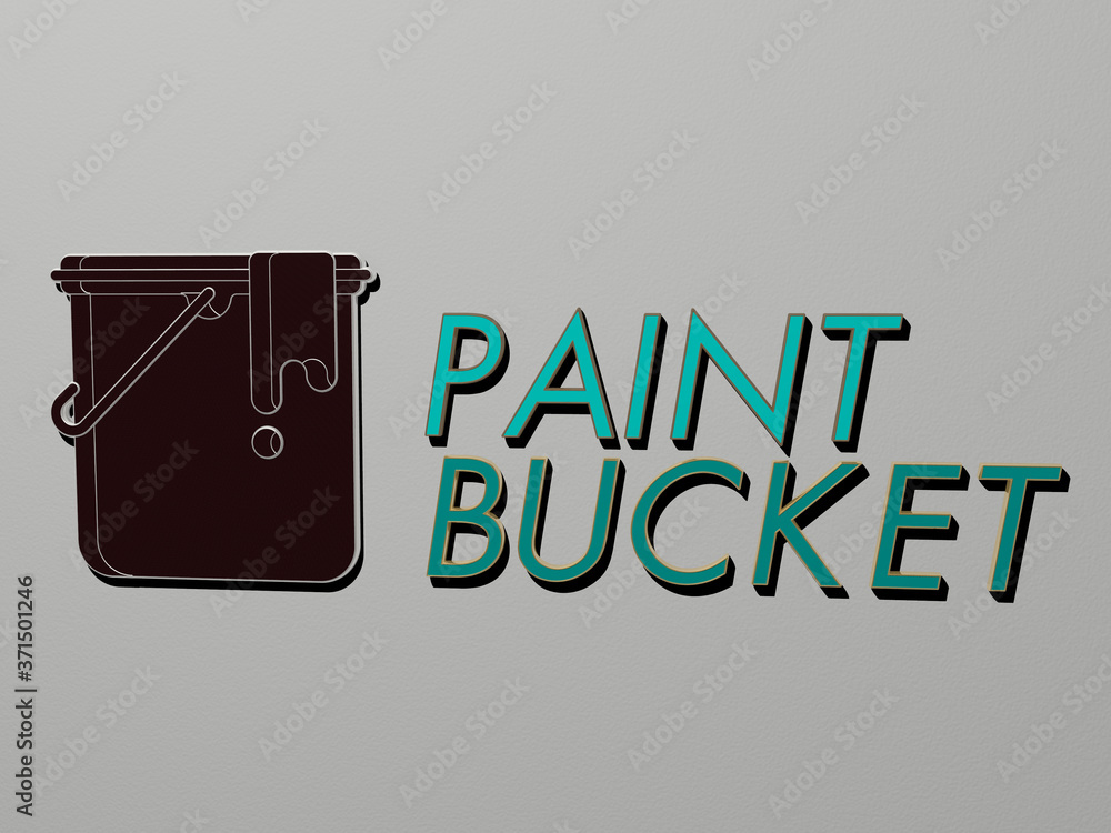 PAINT BUCKET icon and text on the wall - 3D illustration for background ...