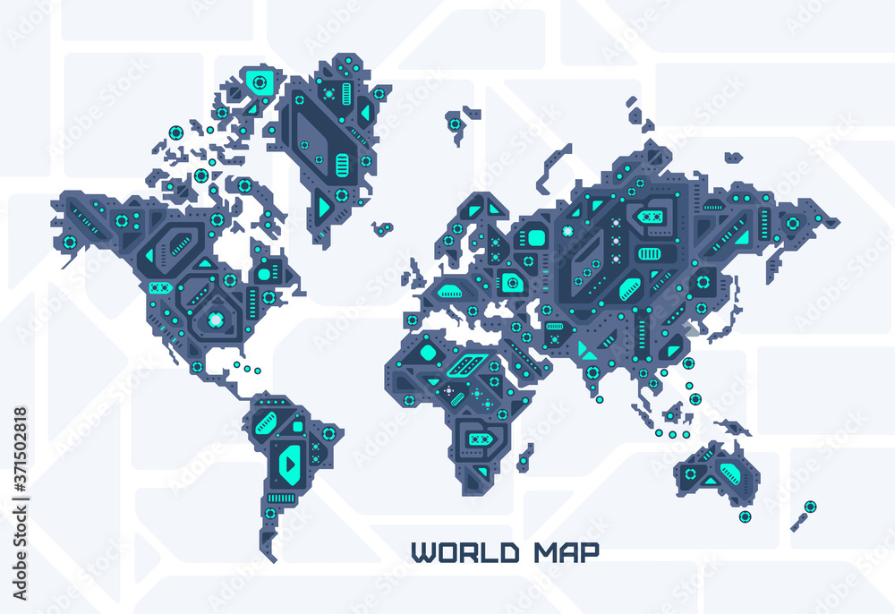 Abstract futuristic world map. Mechanical globe circuit. Technology ...