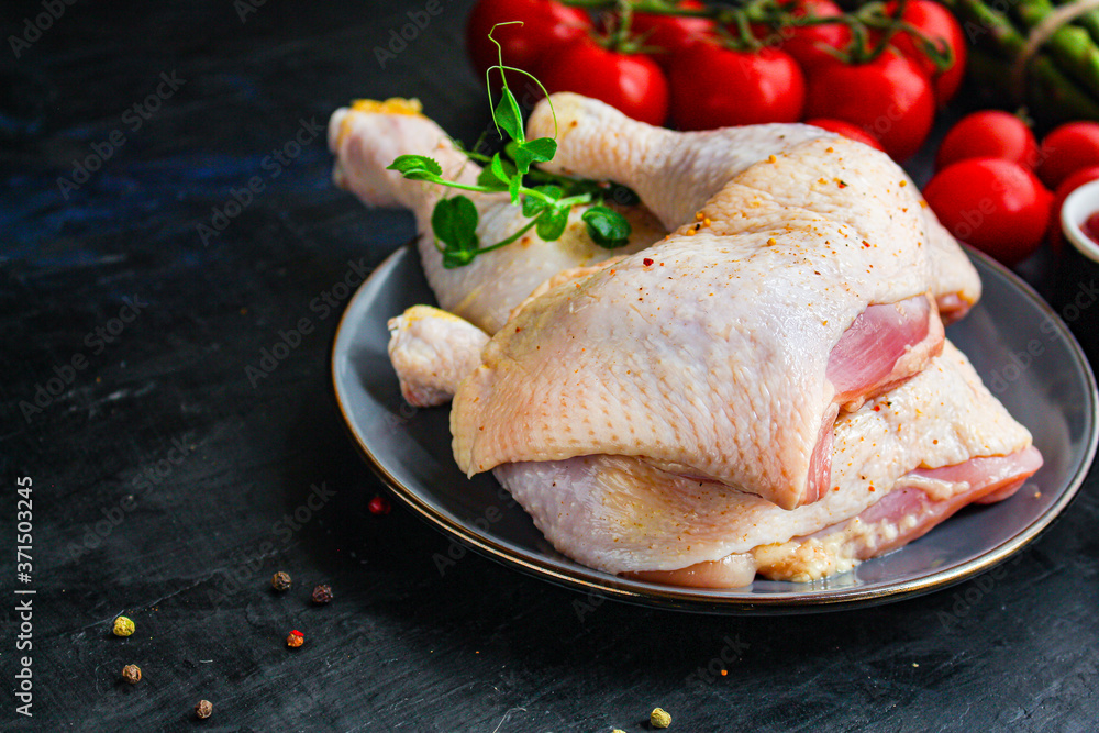 chicken meat raw pieces hen legs thighs natural product food background ...