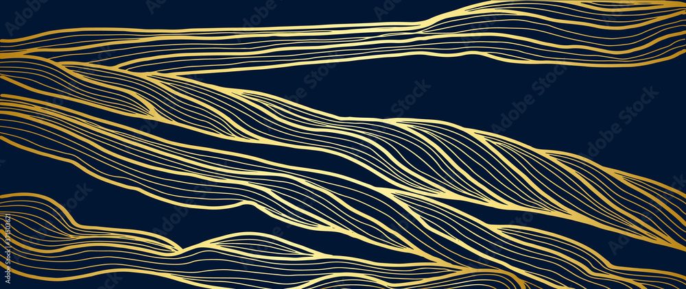 Gold luxury leaf line art background vector, wallpaper and print, house ...