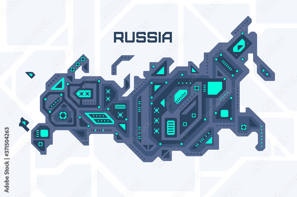 Abstract futuristic map of the Russia. Mechanical circuit of the ...